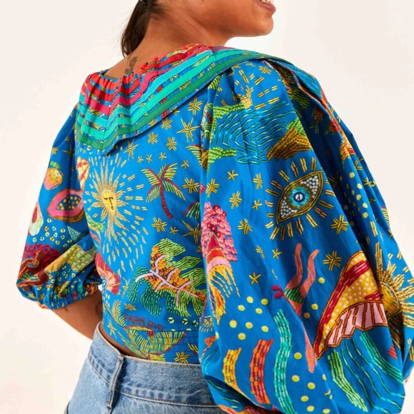 FARM Rio | Tops | Farm Rio Blue Ocean Wrap Blouse Nwt | Poshmark